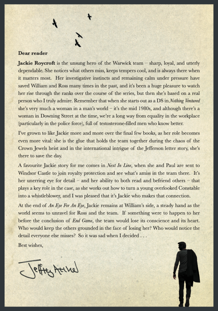 Jackie Roycroft - Character Letter - Jeffrey Archer
